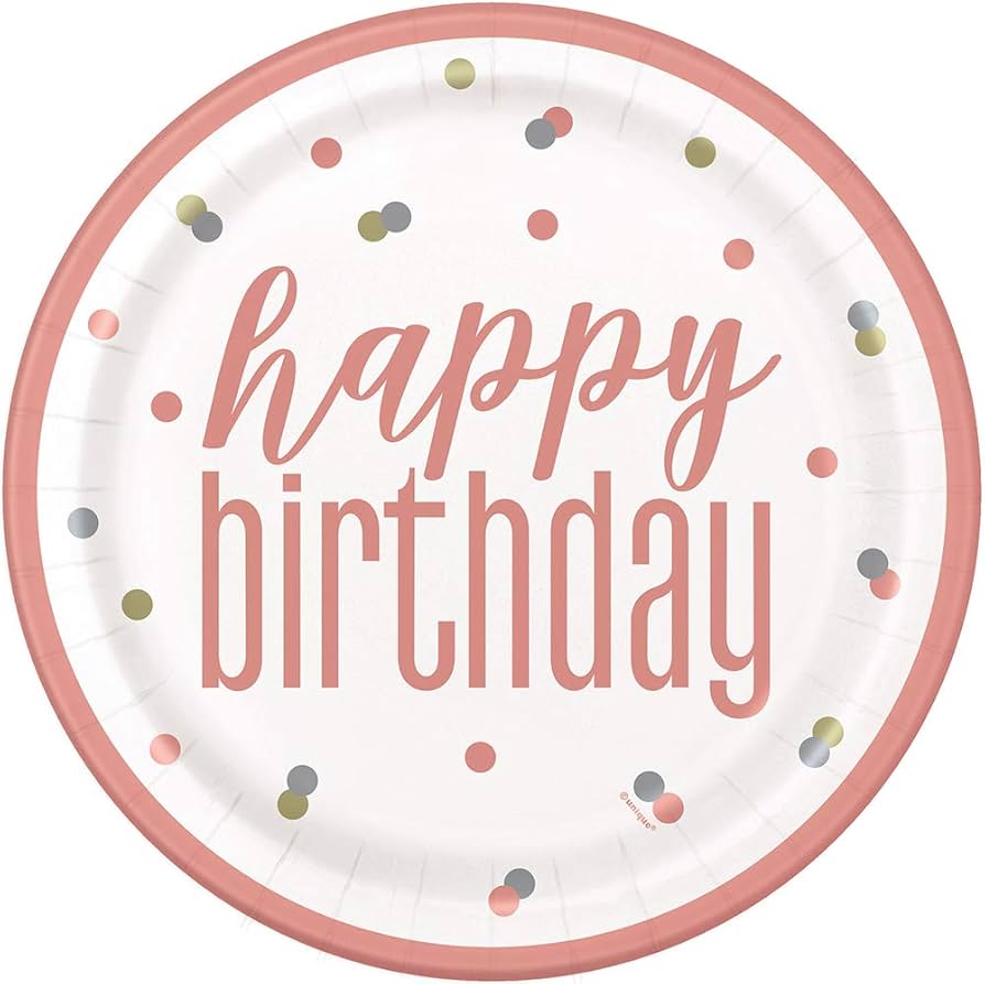 Plato 9" Happy Birthday Rose Gold C/8 – PartyStore