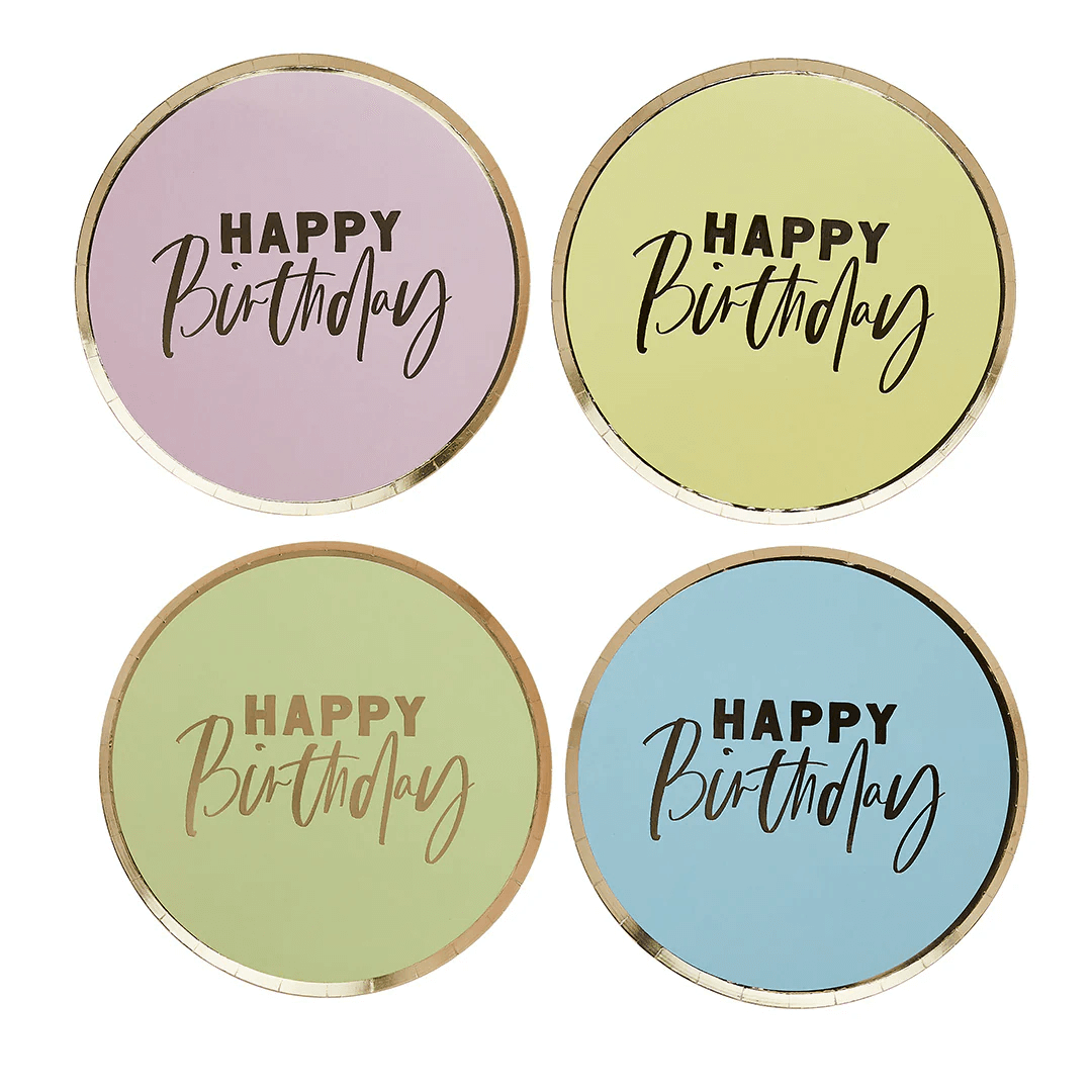 Plato 9" Pastel Happy Birthday C/8 – PartyStore